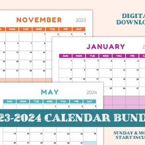 2023 2024 Calendar Bundle | Printable Editable Landscape Monthly ...