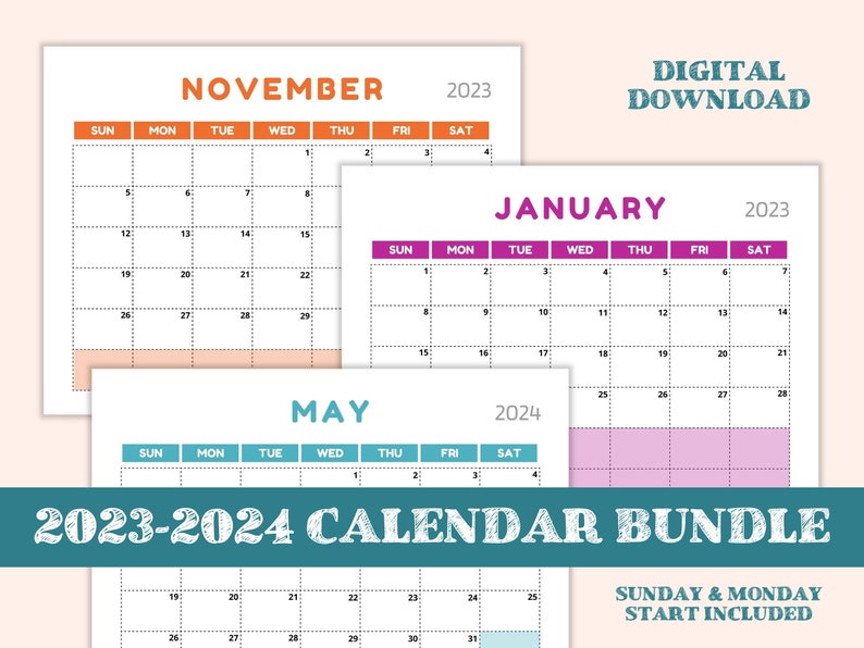 2023 2024 Calendar Bundle Printable Editable Landscape - Etsy