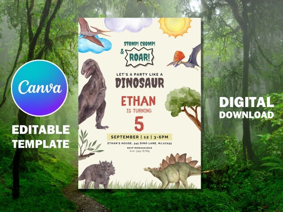 Editable Dinosaur Birthday Invitation for Boy Bday Party - Etsy