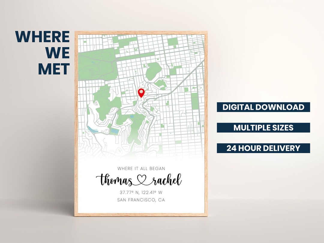 Where We Met Map /where It All Began Couple Map Gift for Her Him ...