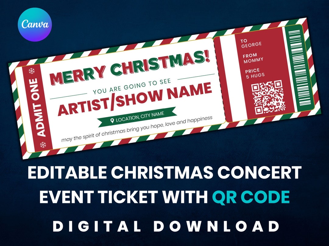 Christmas Concert Ticket Gift Surprise Printable With QR Code, Surprise ...