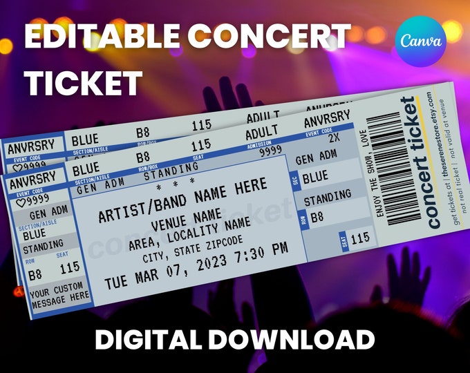 Concert Ticket Canva Editable Template, Ticketmaster Design, Surprise ...