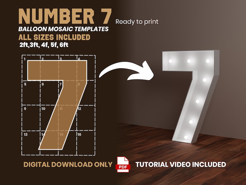 Number 7 BLOCK Font Balloon Mosaic Template Mosaic Number - Etsy