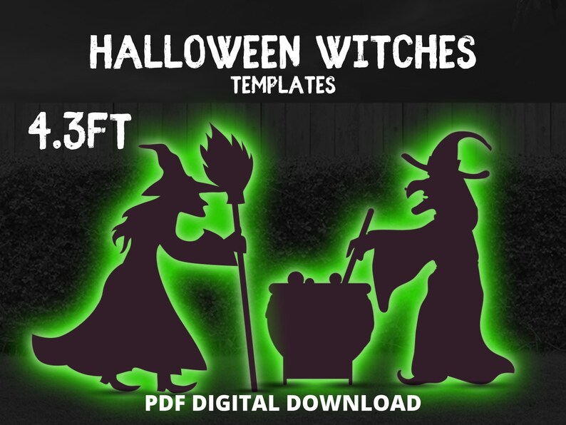 4.3ft Witches Halloween Template Unique Silhouette Décor Printable ...