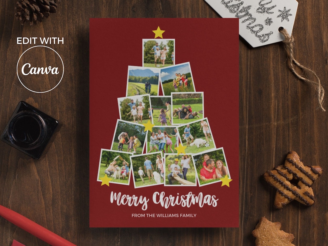 Christmas Photo Card Template Holiday Family Photo Collage Postcard ...