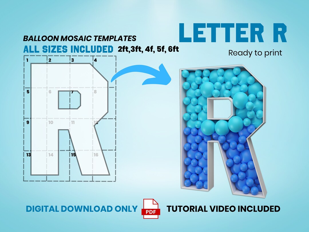 Letter R - All Sizes (from 2ft to 6ft)/mosaic Letters From Balloons/pdf ...