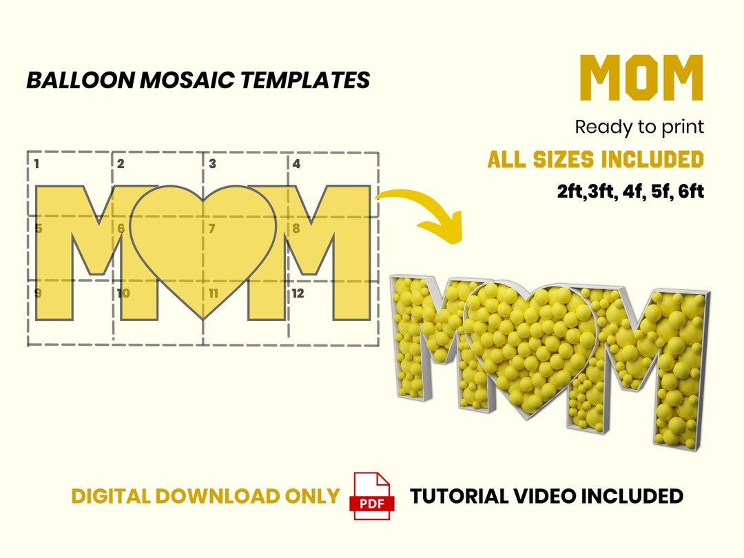 Mother's Day Mosaic Template, Gift for Mom, Heart From Balloons, MOTHER ...