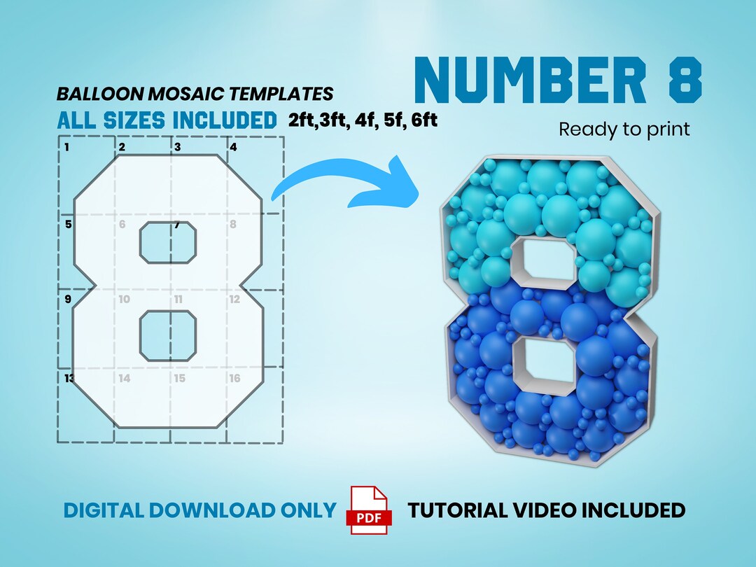 Number 8 BLOCK Font, Balloon Mosaic Template, Mosaic Number Template ...