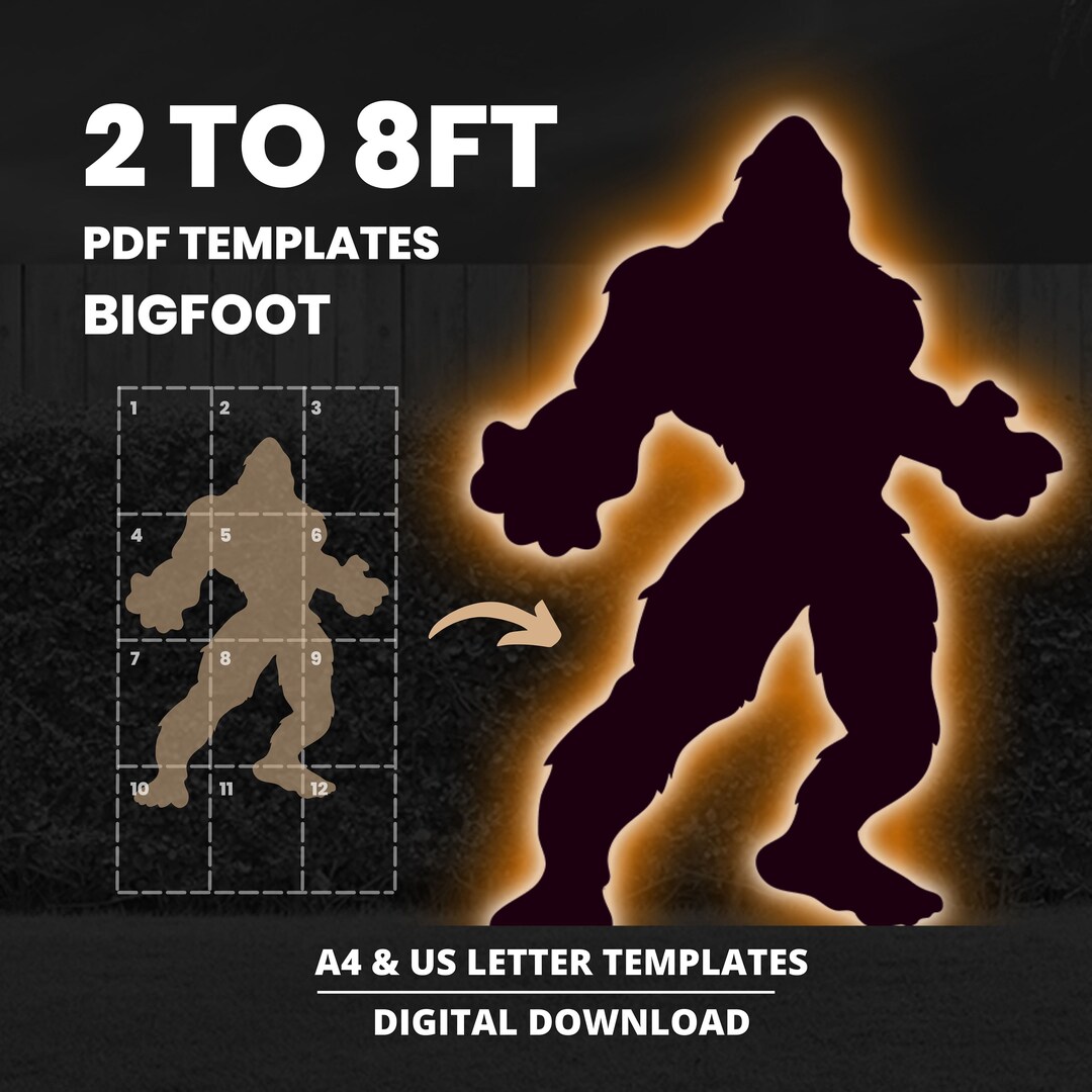 2ft 3ft 4ft 5ft 6ft 7ft 8ft Bigfoot Sasquatch Silhouette Stencil ...