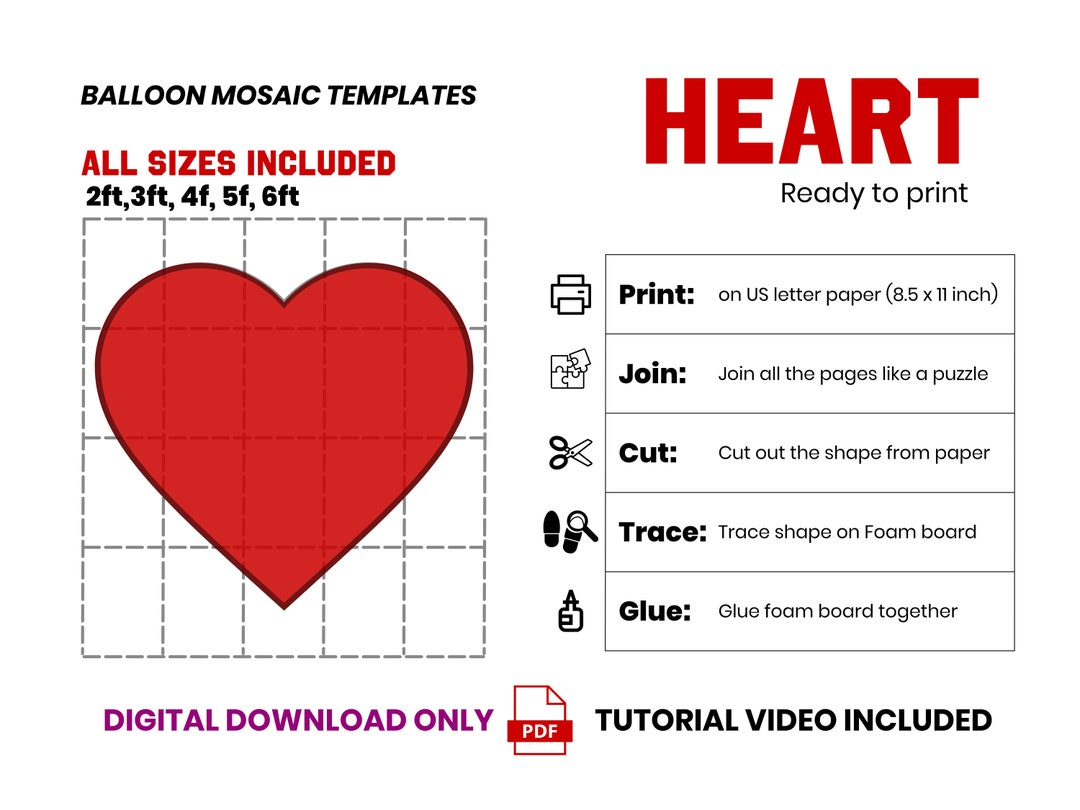 Heart Mosaic Template, Heart From Balloons, Valentine's Heart Mosaic ...