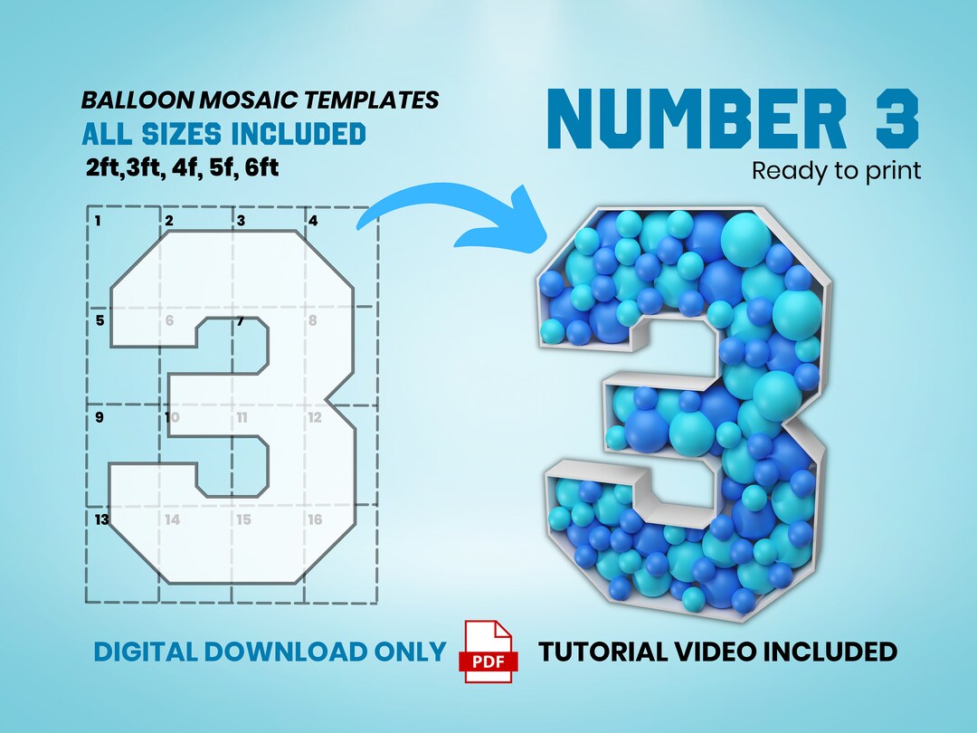 Number 3 BLOCK Font Balloon Mosaic Template Mosaic Number - Etsy