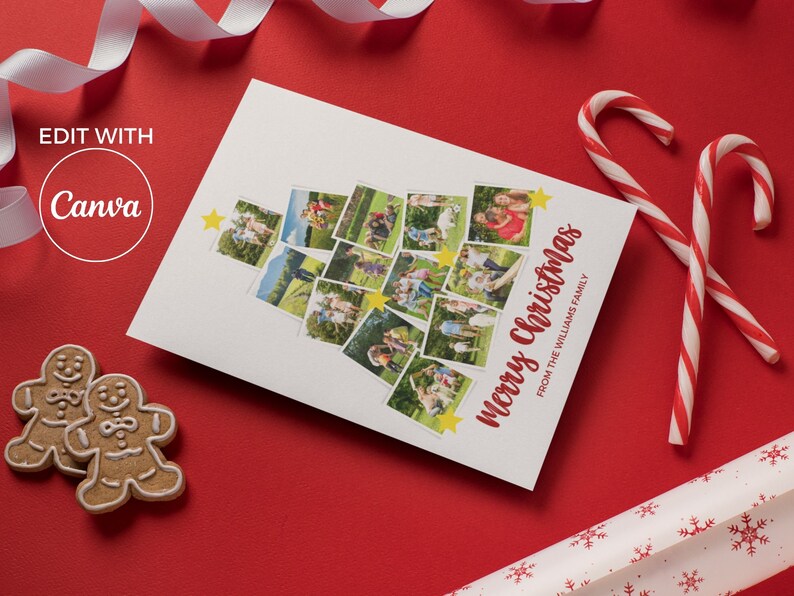 Christmas Photo Card Template Holiday Family Photo Collage Postcard ...