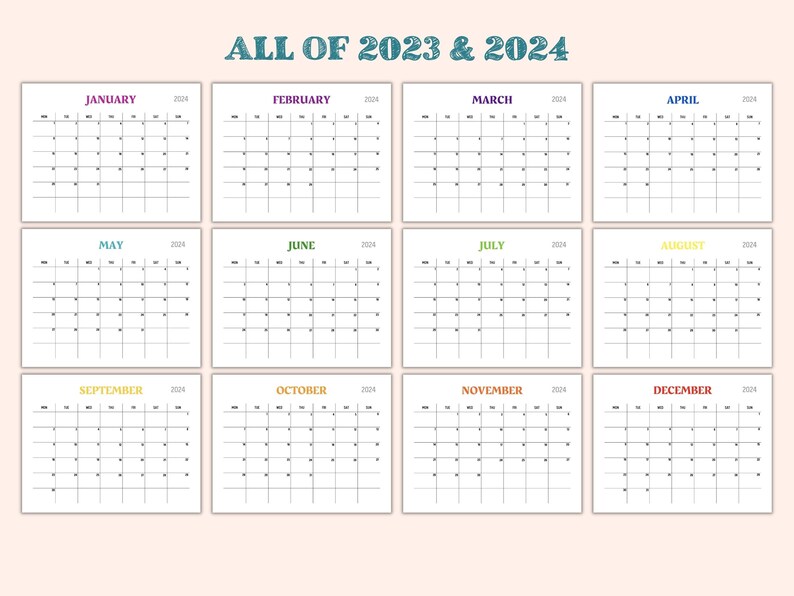2023 2024 Calendar Bundle Printable Editable Landscape - Etsy