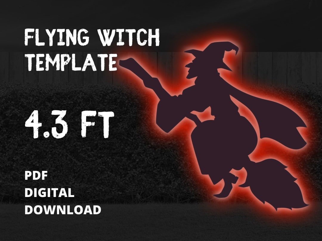 4.3ft Flying Witch Template Unique Halloween Silhouette Décor Printable ...