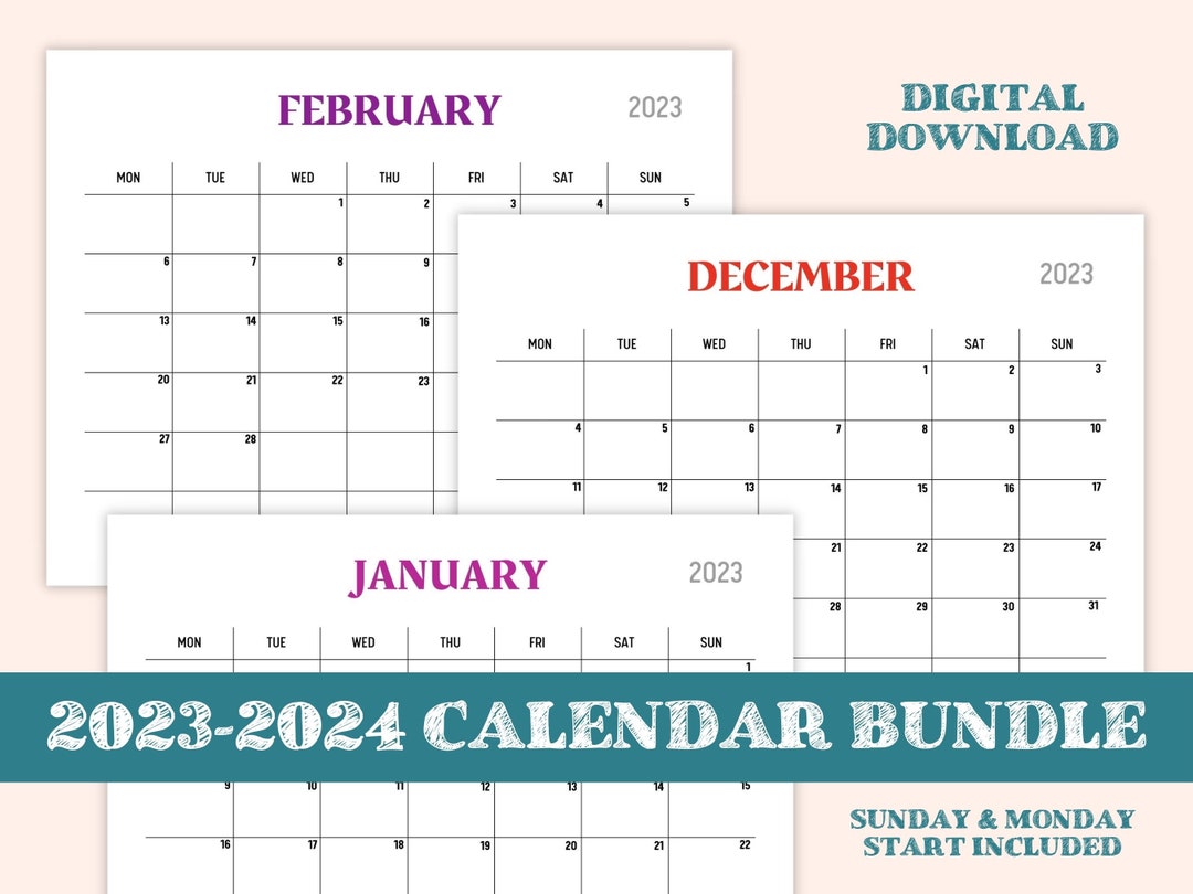 2023 2024 Calendar Bundle | Printable Editable Landscape Monthly ...