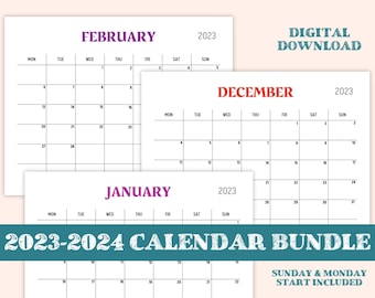 2023 2024 Calendar Bundle Printable Editable Landscape Monthly ...