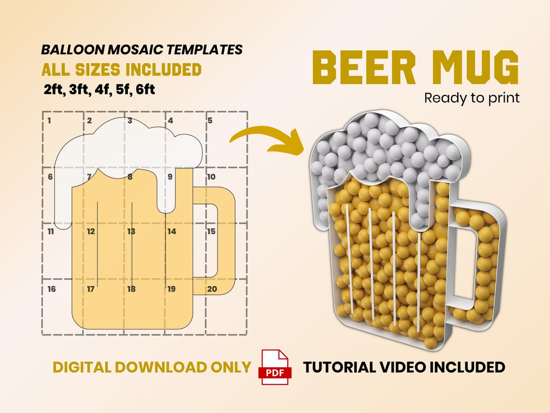 Beer Mug Mosaic Template, Beer Mosaic From Balloons 1ft-6ft, Beer Mug ...