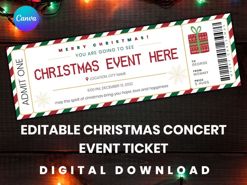 Christmas Concert Ticket Gift Surprise Printable Surprise - Etsy