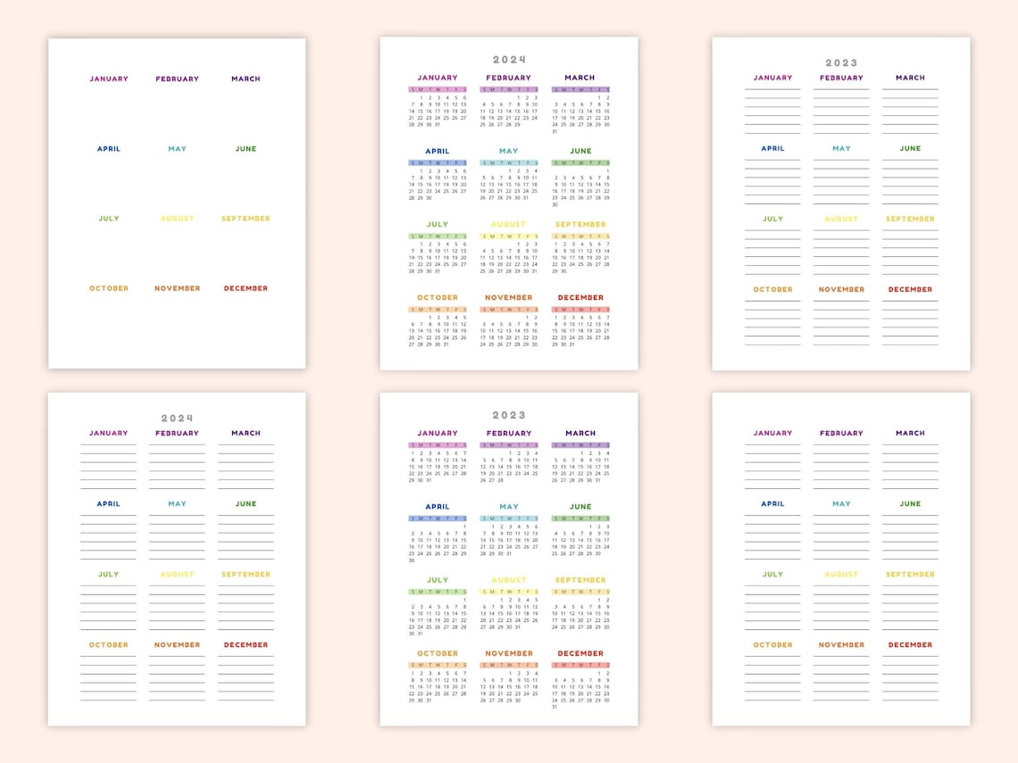 2023 2024 Calendar Bundle Printable Editable Landscape - Etsy