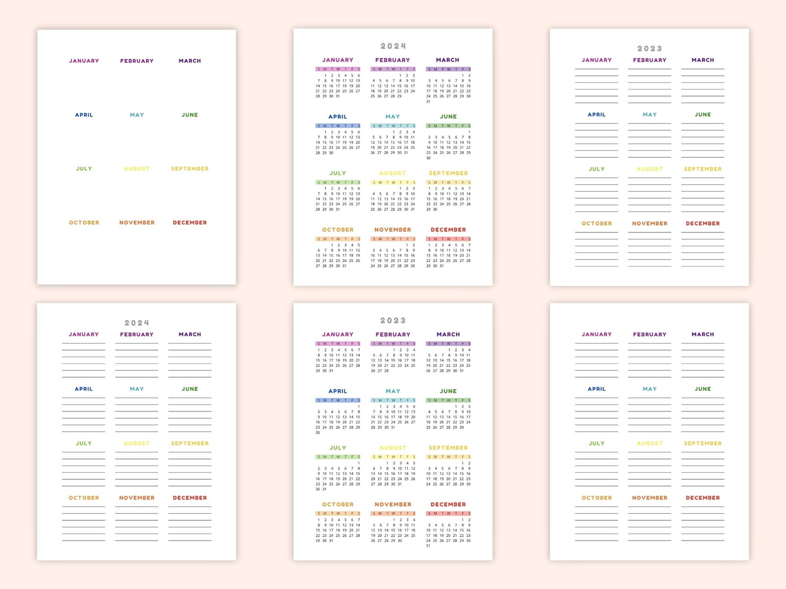 2023 2024 Calendar Bundle Printable Editable Landscape - Etsy