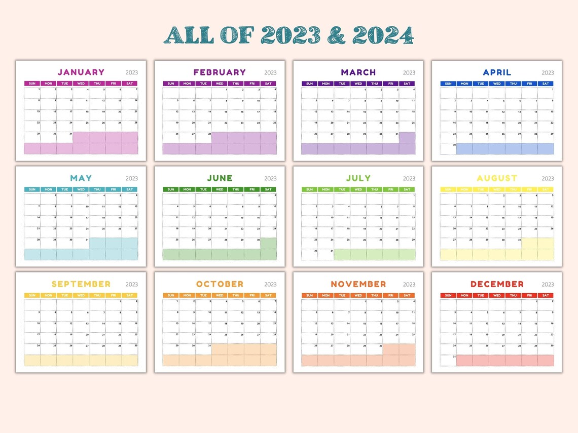 2023 2024 Calendar Bundle Printable Editable Landscape - Etsy