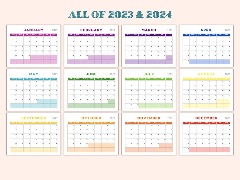 2023 2024 Calendar Bundle Printable Editable Landscape - Etsy