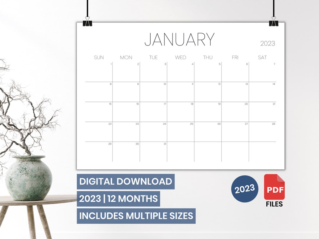 Calendar 2023 Big Wall Printable Calendar Template Monthly - Etsy