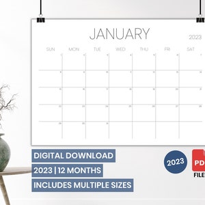 Calendar 2023 Big Wall Printable Calendar Template Monthly - Etsy