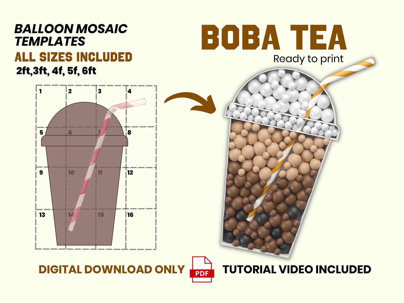 DIY Boba TEMPLATE ONLY Boba Party Ideas Bubble Tea Party - Etsy