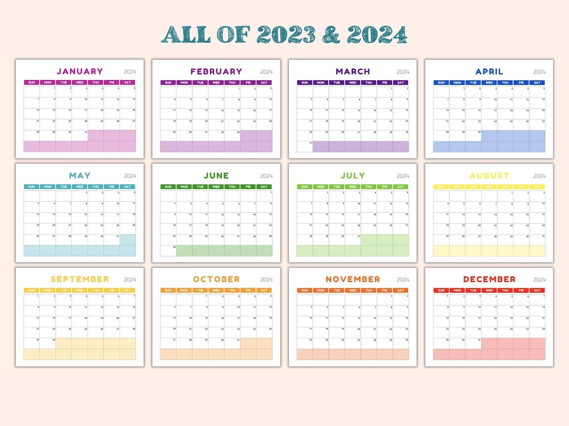 2023 2024 Calendar Bundle Printable Editable Landscape - Etsy