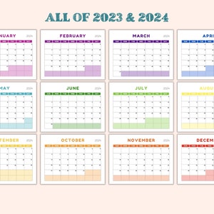 2023 2024 Calendar Bundle | Printable Editable Landscape Monthly ...