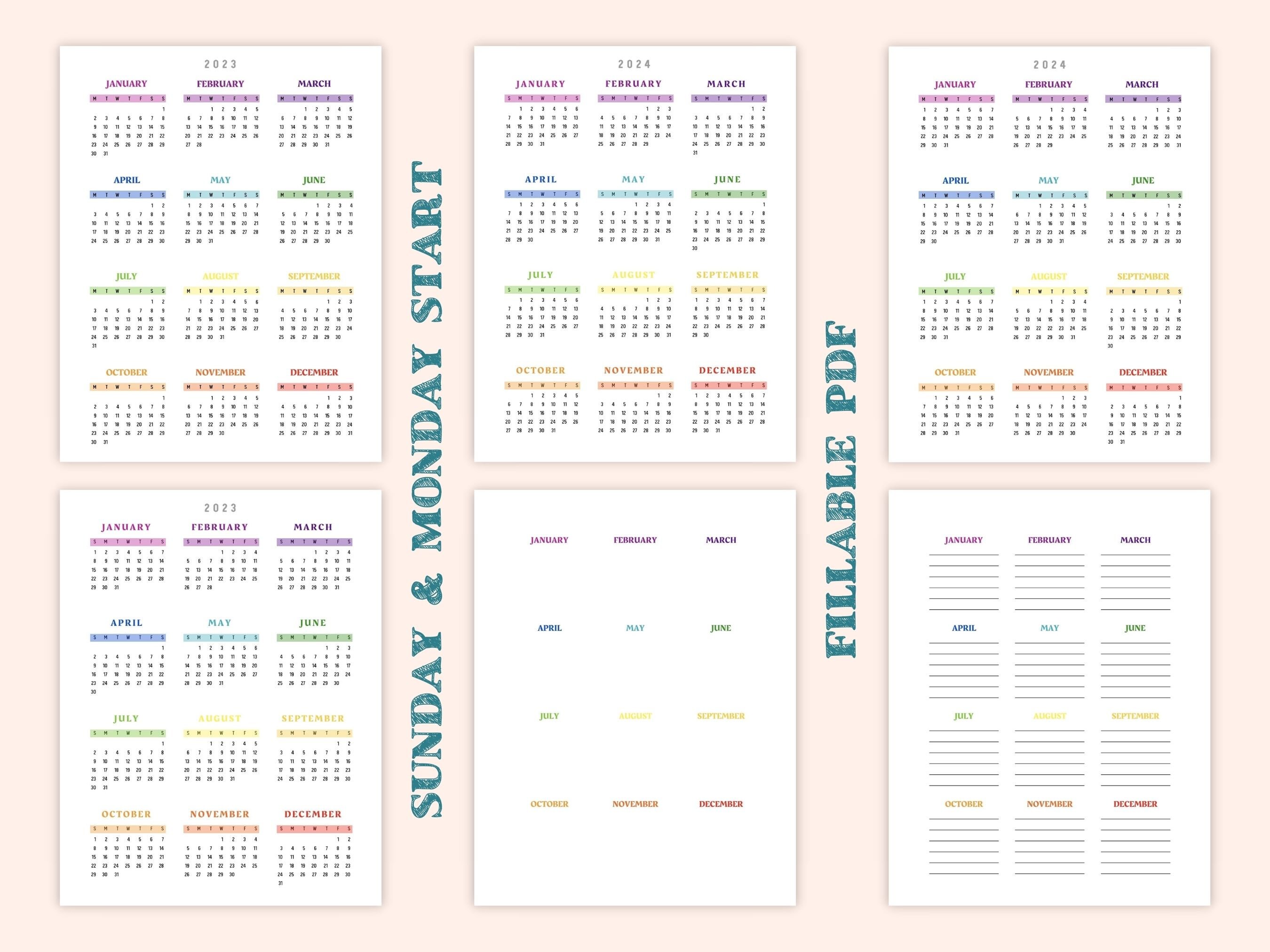 2023 2024 Calendar Bundle | Printable Editable Landscape Monthly ...