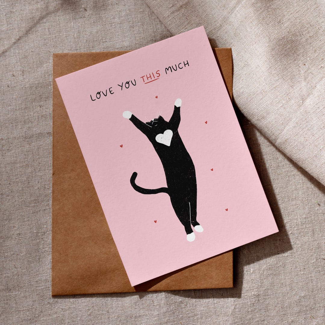 Printable 'love You This Much' Card: Cat Pink Card - Etsy