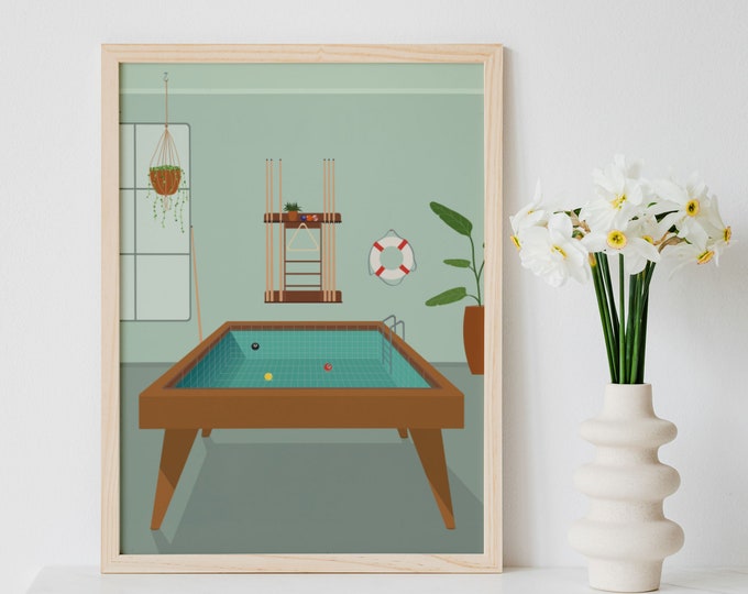 Swimming Pool Table Print | Swimming Pool, Pun Print, 8 Ball Billiards ...