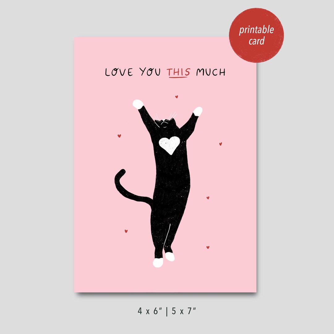 Printable 'love You This Much' Card: Cute Cat Pink Card - Etsy