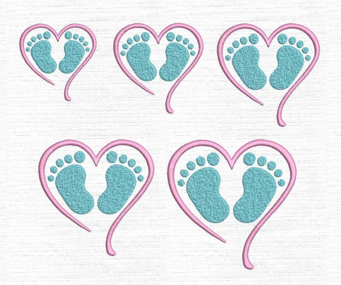Baby Feet in Heart / Boys or Girls Footprints - Digital Embroidery ...