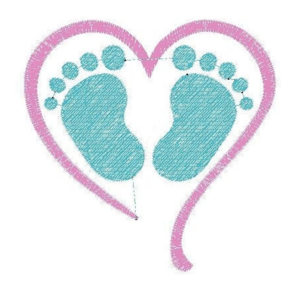 Baby Feet in Heart / Boys or Girls Footprints - Digital Embroidery ...