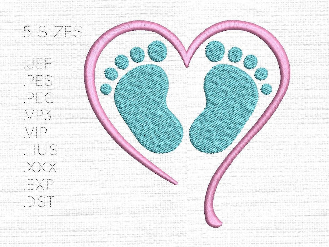 Baby Feet in Heart / Boys or Girls Footprints - Digital Embroidery ...