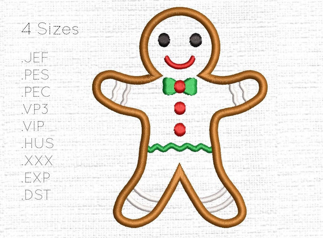 X 4 Sizes - Gingerbread Man - Digital Embroidery Machine Design ...