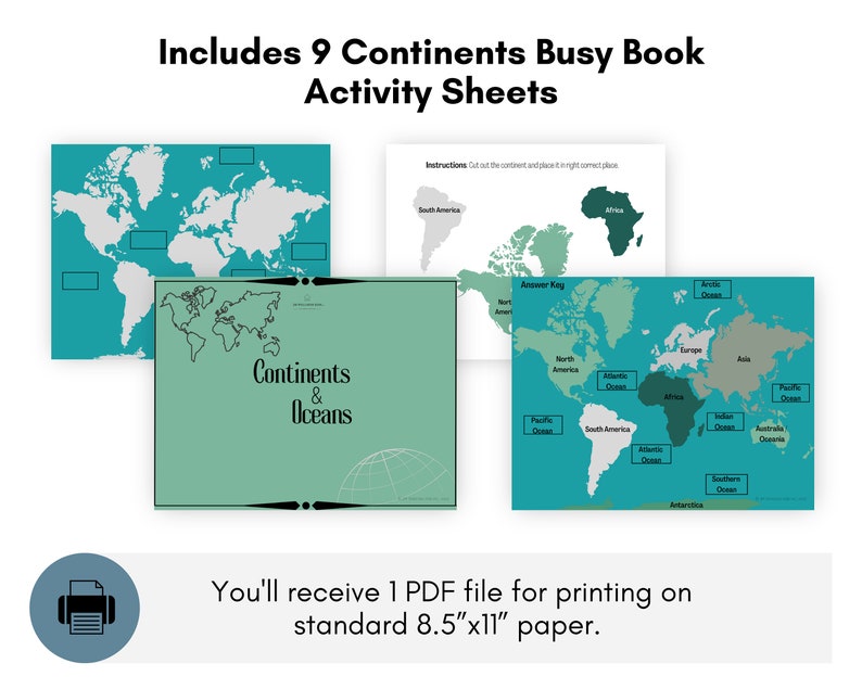 Printable Continents Busy Book Activity Sheets - Etsy