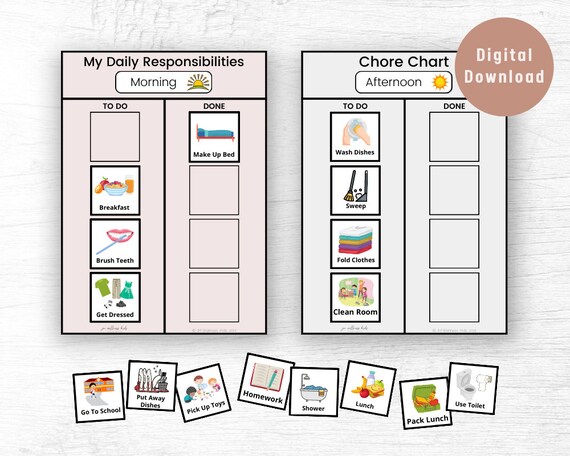 Printable Kids Chore Charts With Chore Cards | Etsy