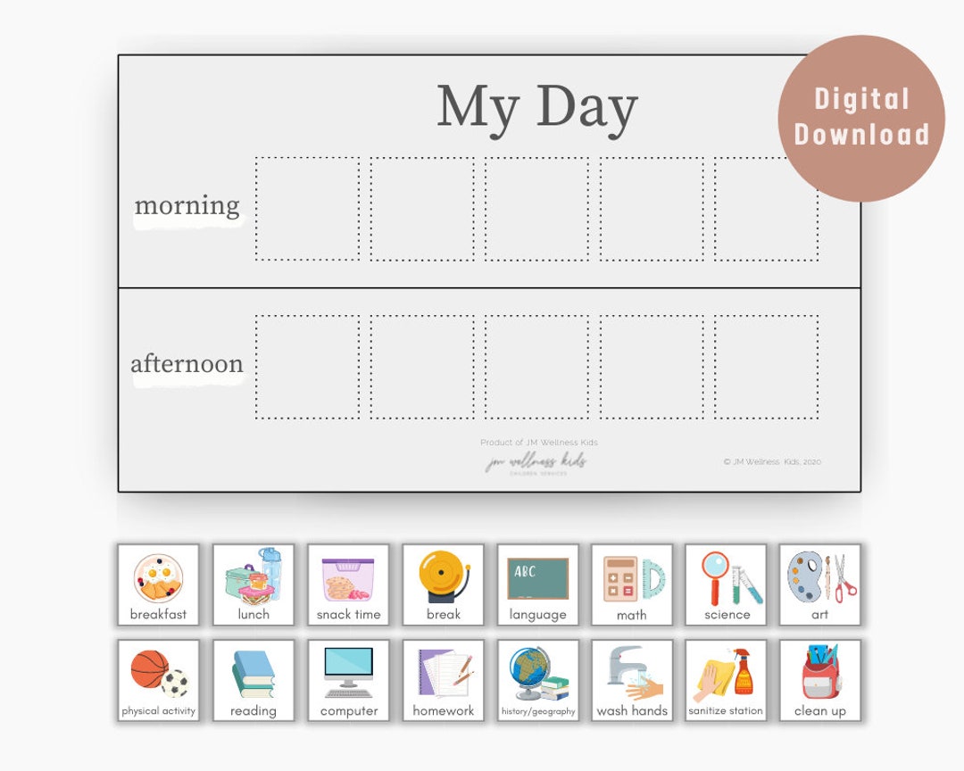 Printable School Day Visual Schedule for Kids grey - Etsy