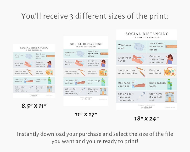Printable Social Distancing Classroom Reminders mint - Etsy