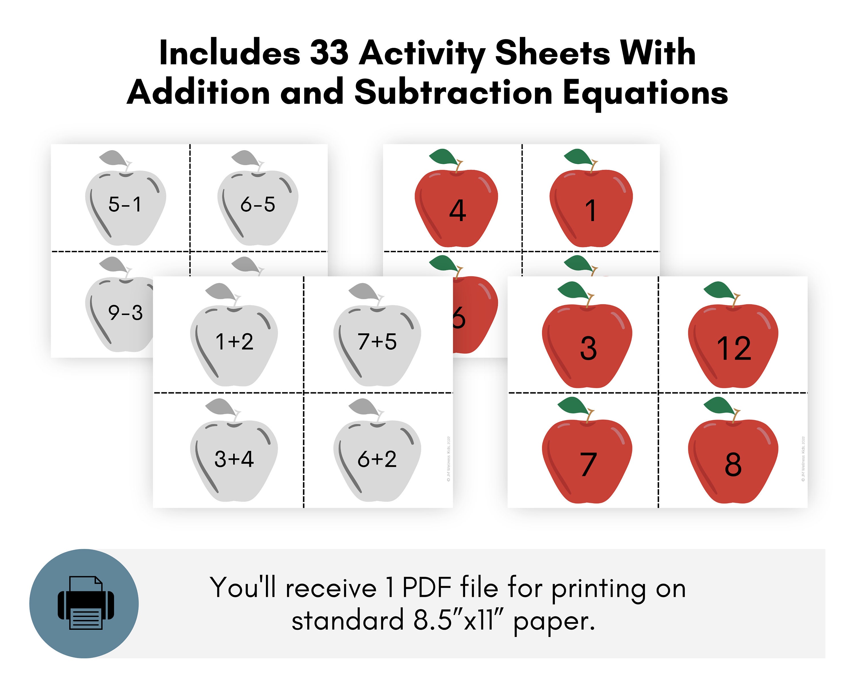 Apple Math Addition and Subtraction Equations Worksheets - Etsy