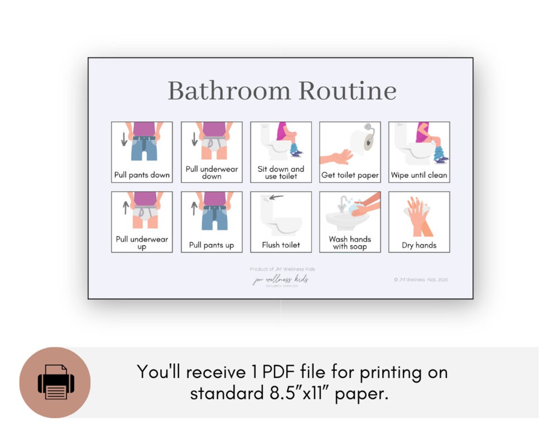 Printable Bathroom Routine and Toilet/potty Training Visual (lilac) - Etsy