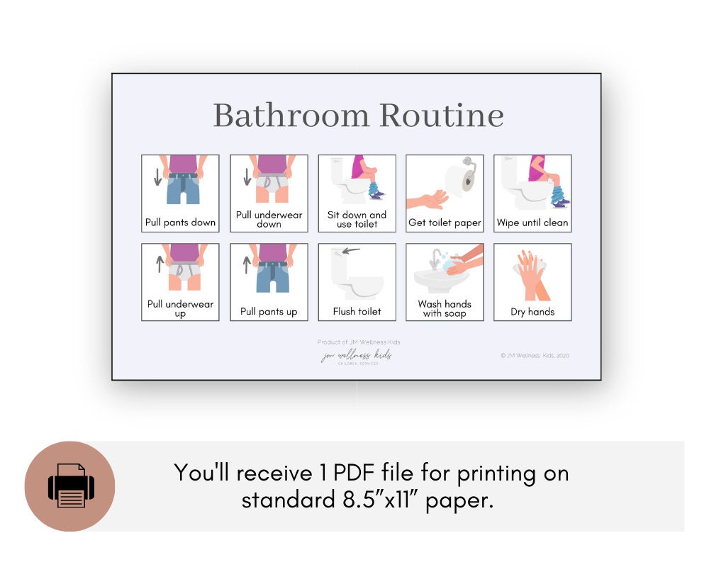 Printable Bathroom Routine and Toilet/potty Training Visual (lilac) - Etsy