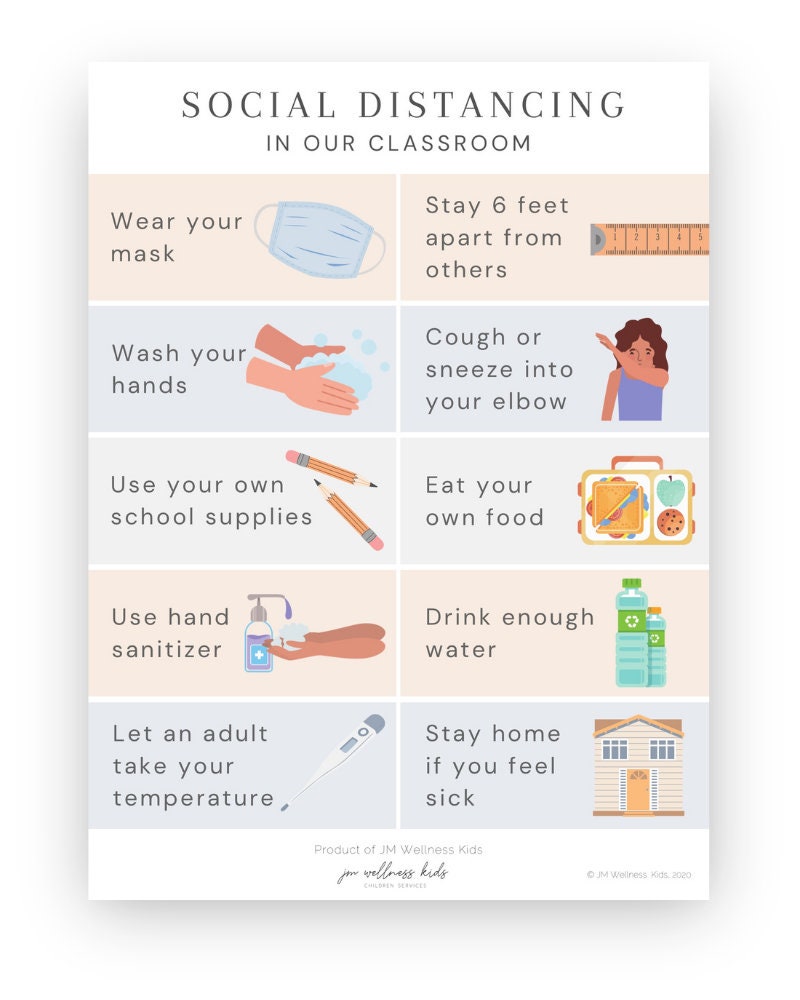 Printable Social Distancing Classroom Reminders peach - Etsy