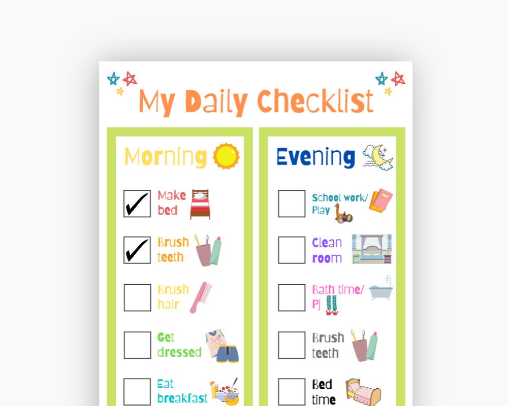 Printable Kids Daily Checklist - Etsy