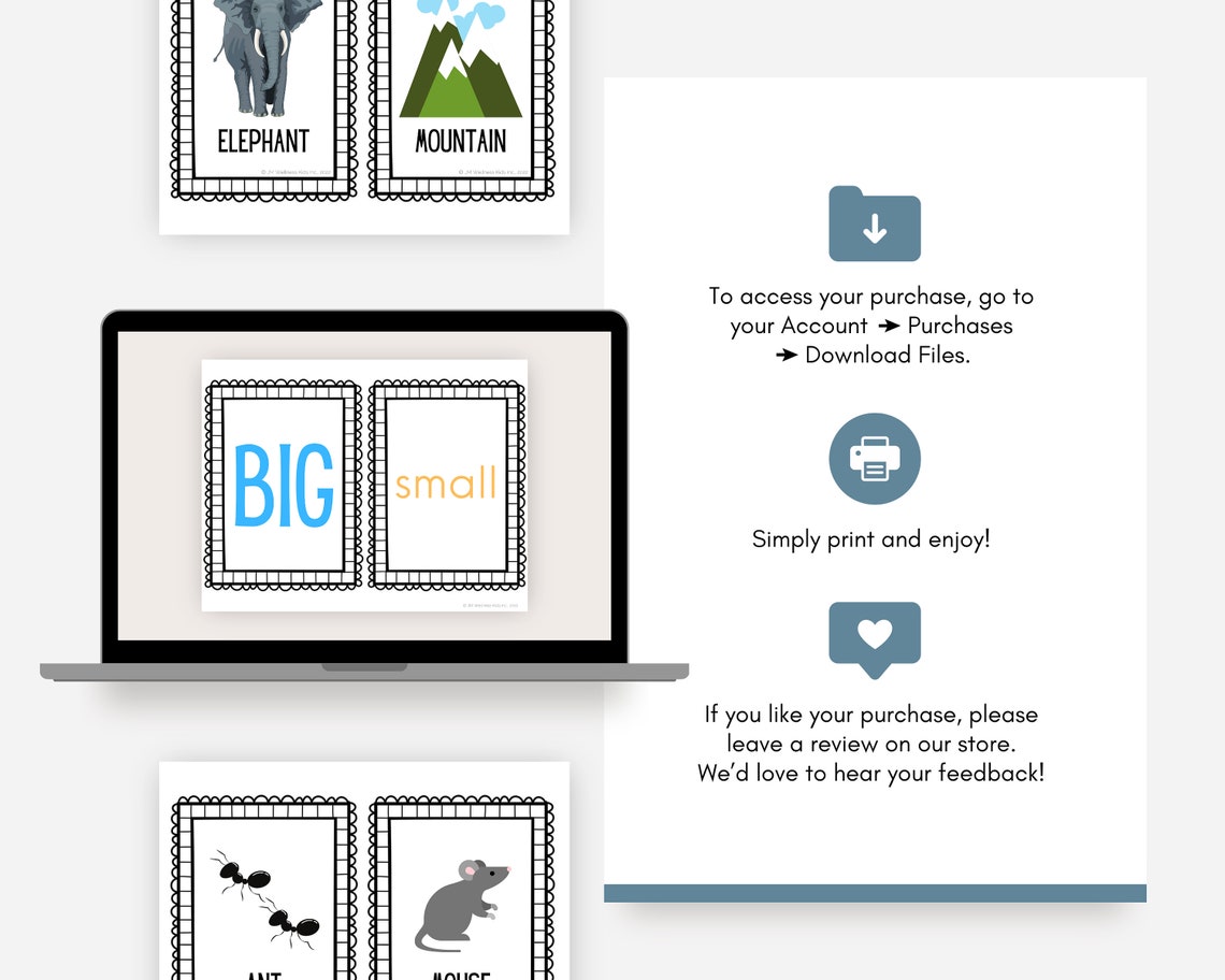 Printable Big Vs. Small Flash Cards - Etsy Canada