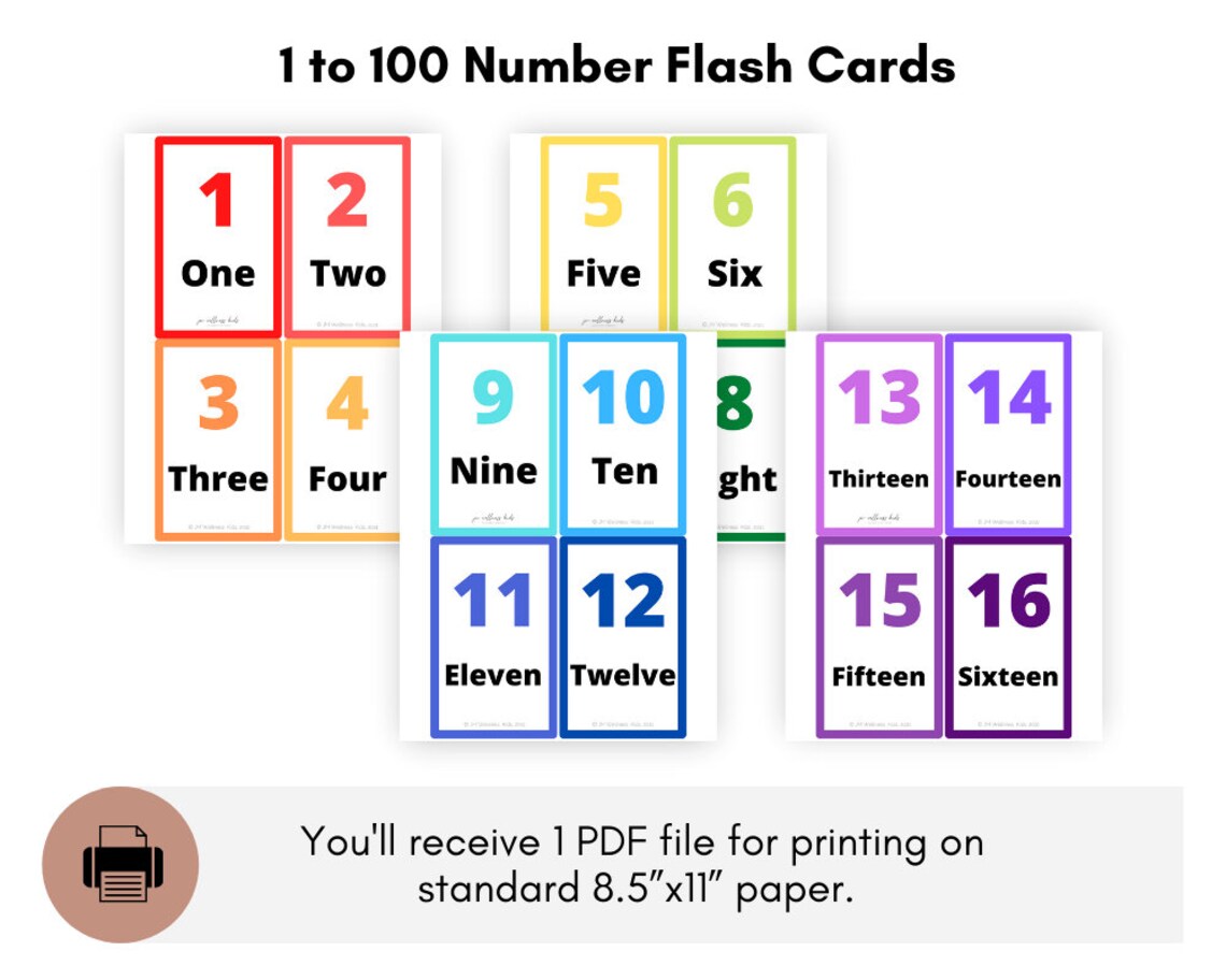 Printable Number Flash Cards 1 to 100 | Etsy